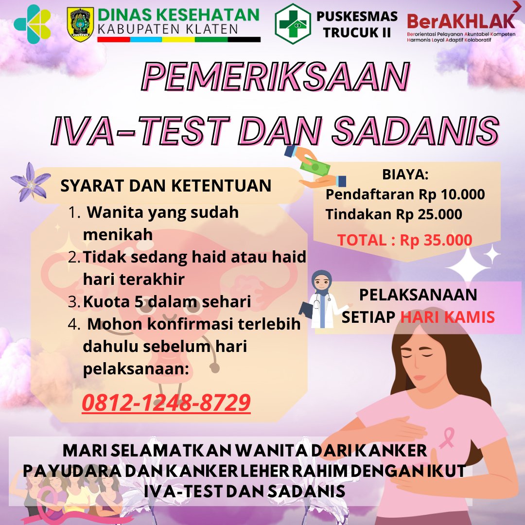 JADWAL PEMERIKSAAN IVA TEST DAN SADANIS - Puskesmas Trucuk 2 Kabupaten ...